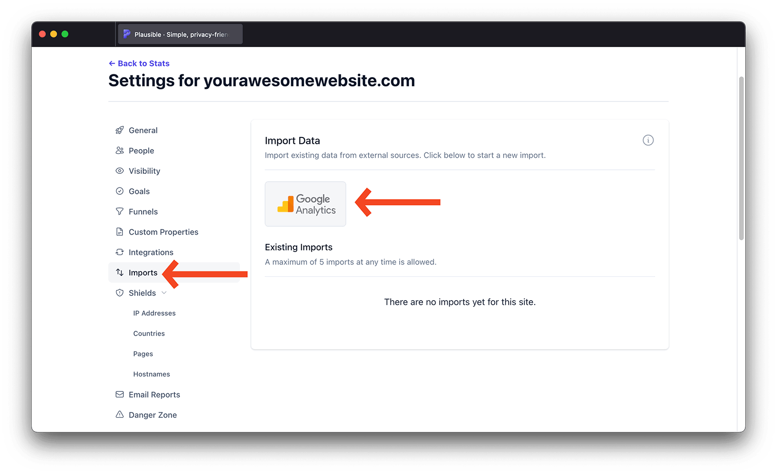 Import Stats From Google Analytics Plausible Docs